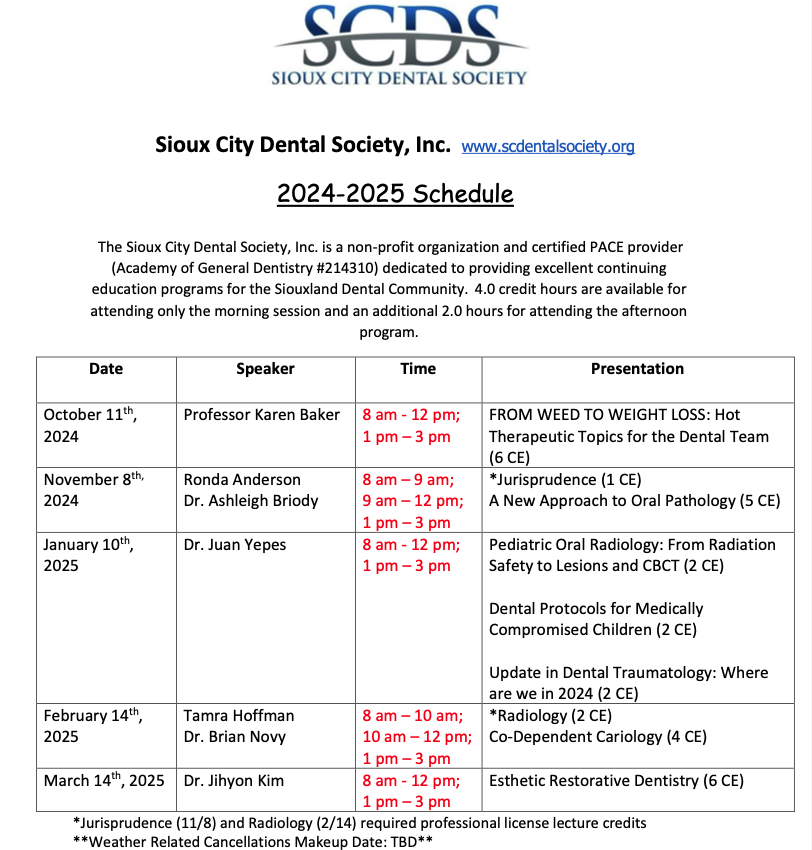2024/2025 SCHEDULE – Quality CE for Siouxland